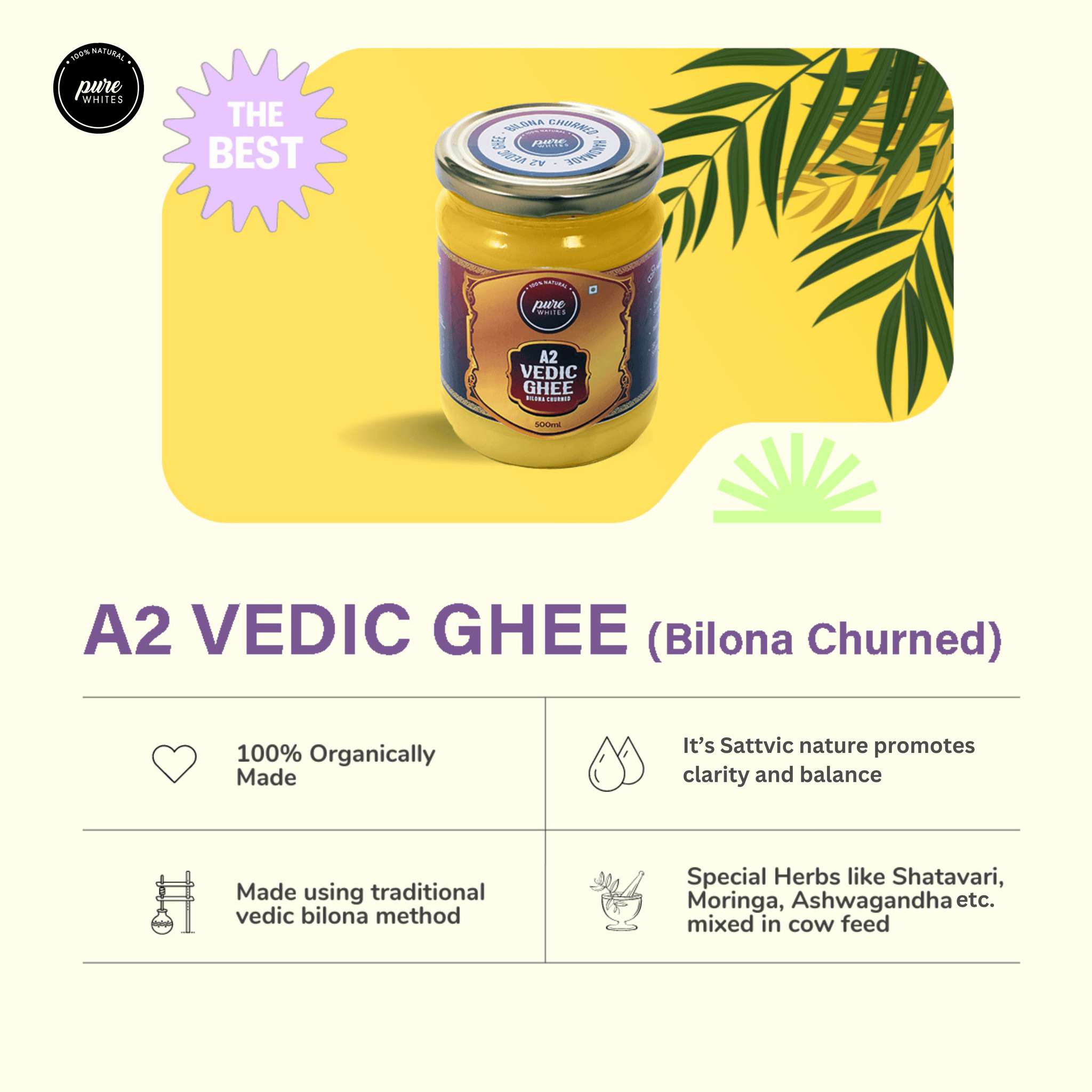 A2 Vedic Cow Ghee - Handmade, Lab Tested – Pure Whites